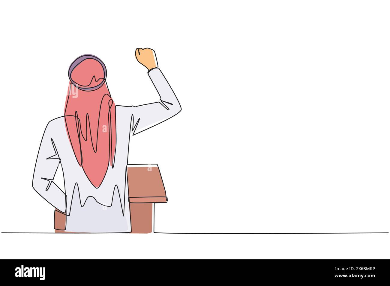 Continuous one line drawing rear view of Arab businessman speaking at ...