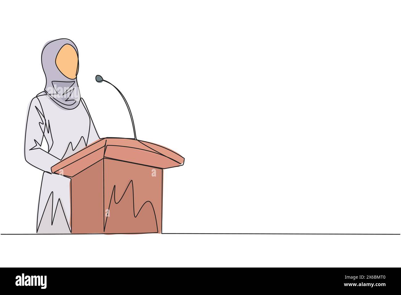 Continuous one line drawing young Arabian businesswoman speaking at ...