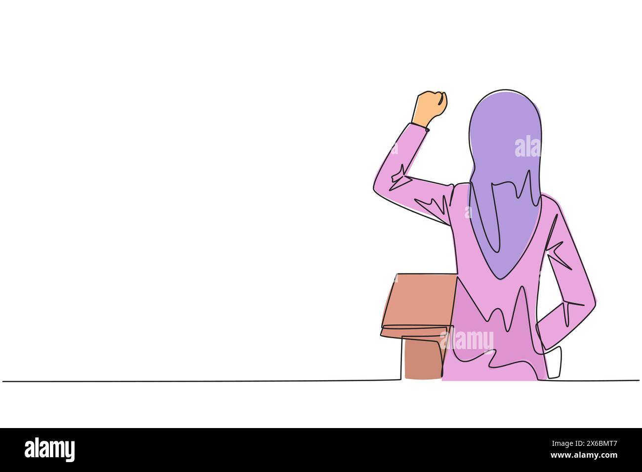 Continuous one line drawing rear view of Arabian businesswoman speaking ...