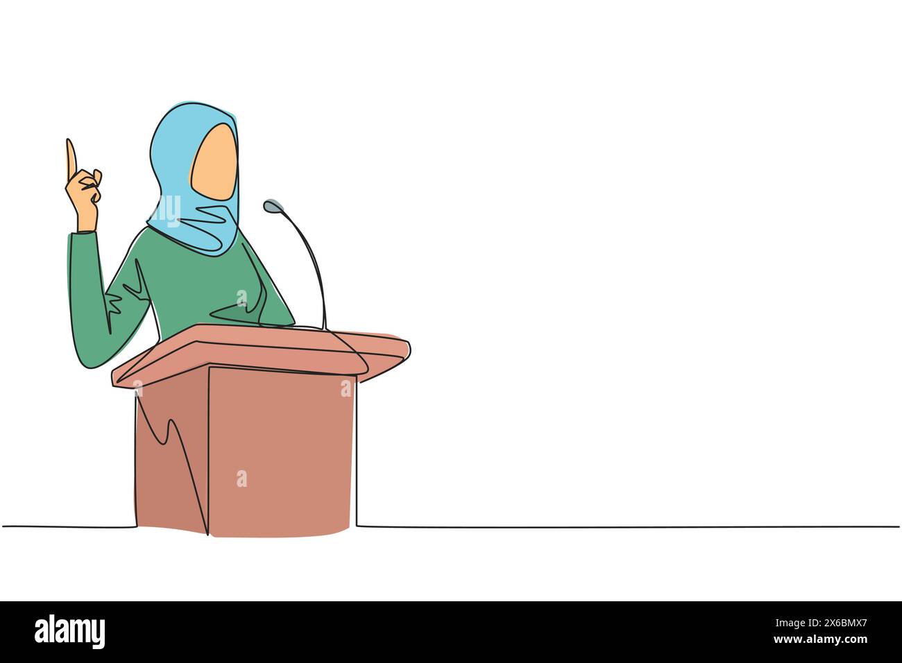 Continuous one line drawing Arabian businesswoman speaking at podium ...
