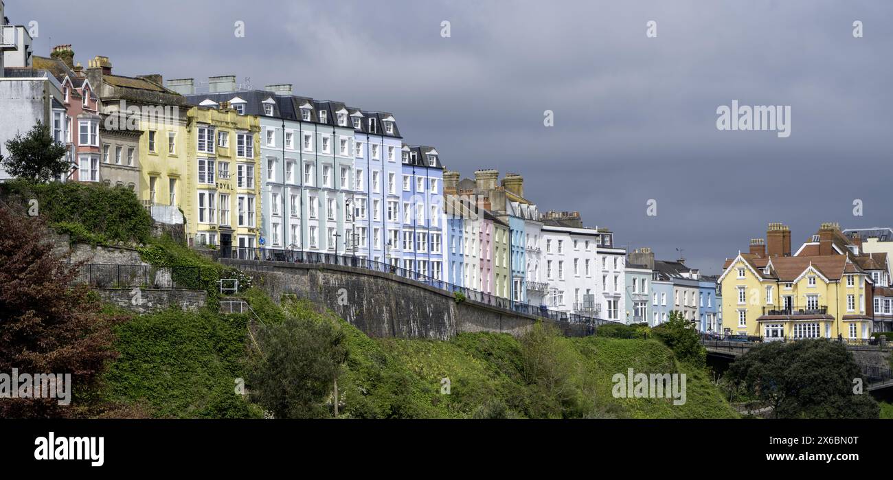 Colourful houses along The Croft overlooking Tenby North Beach, Tenby ...