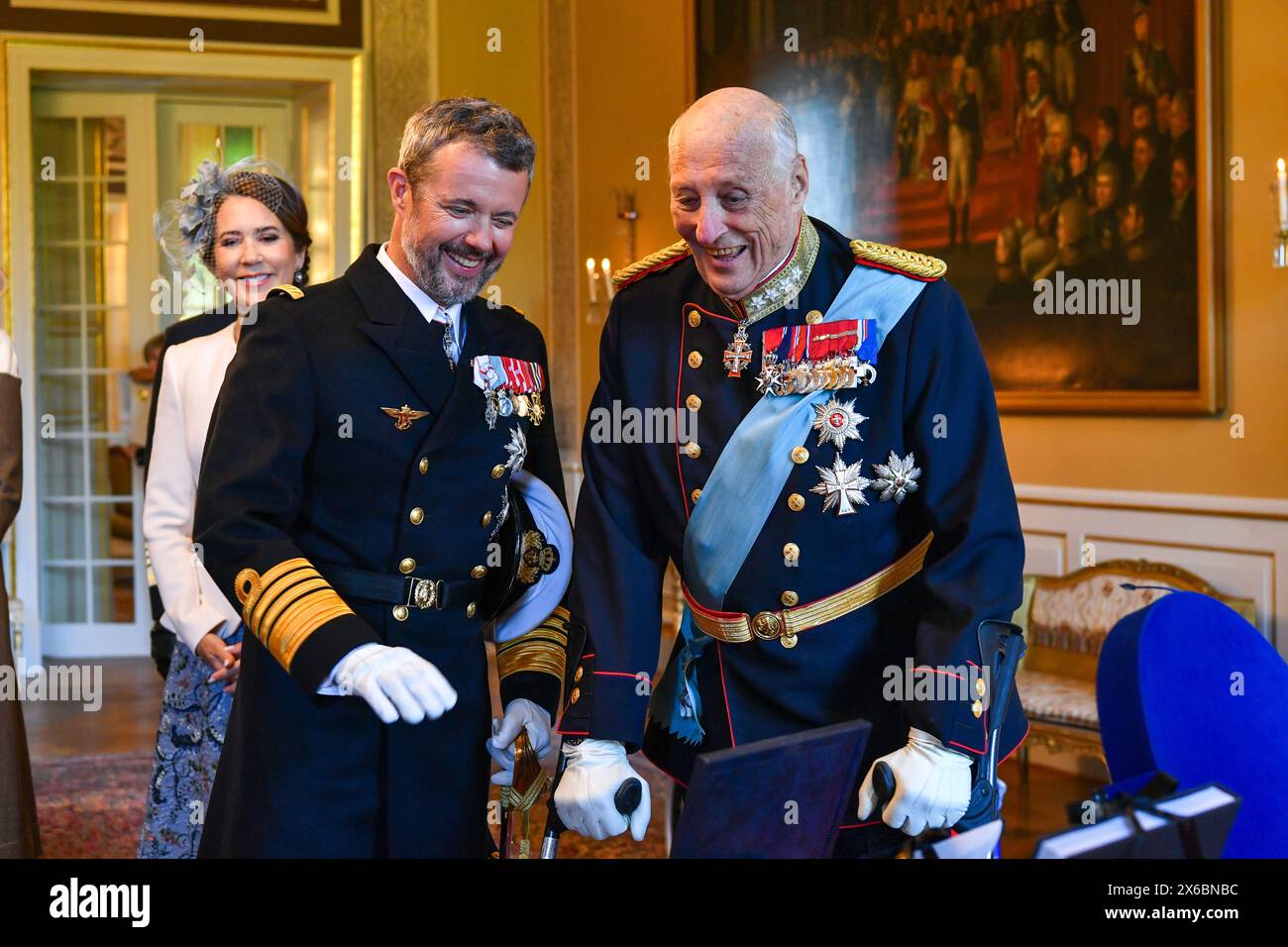 Oslo 20240514.King Harald and Queen Sonja together with King Frederik and Queen Mary of Denmark ...