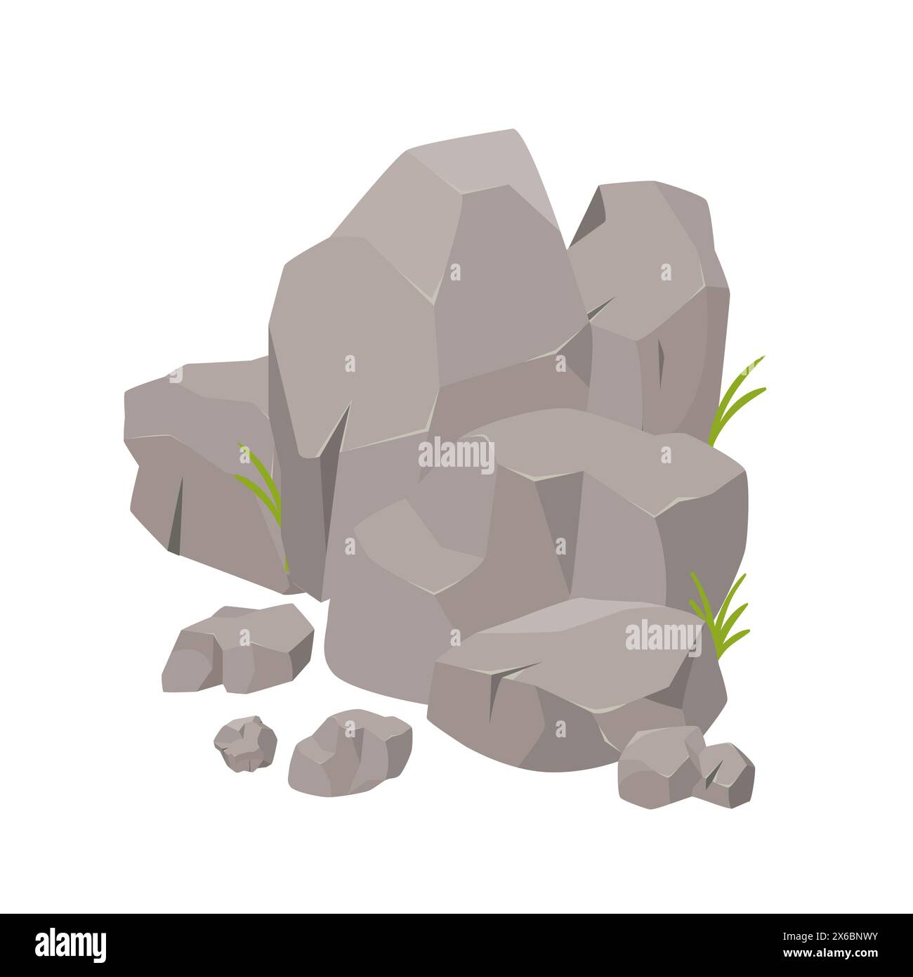 Natural stone rocks, massive and small boulders with growing grass ...