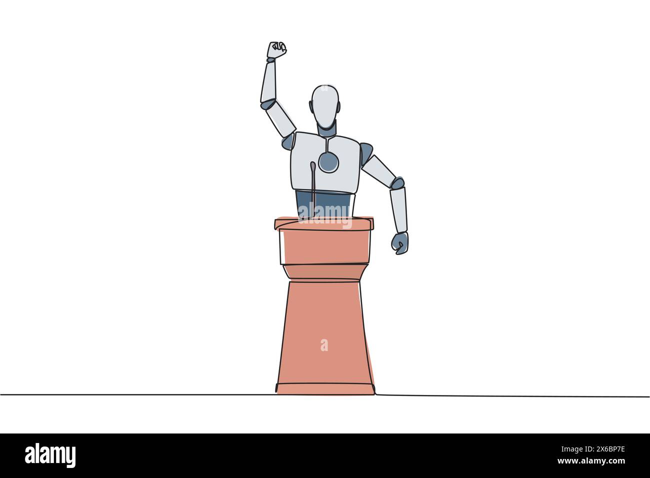 Continuous one line drawing robotic speak at the podium by clenching ...