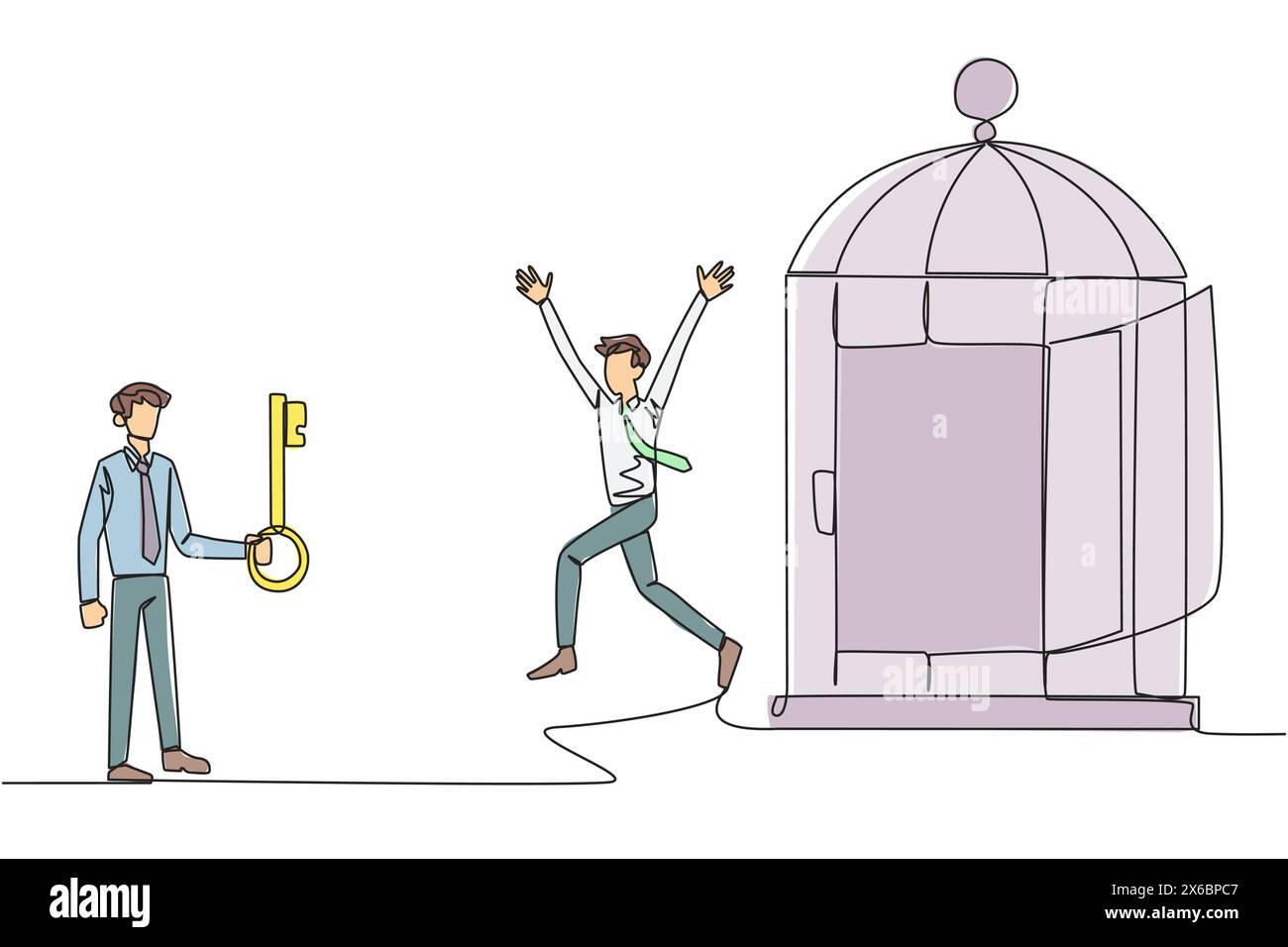 Single one line drawing businessman who was freed by colleagues from ...