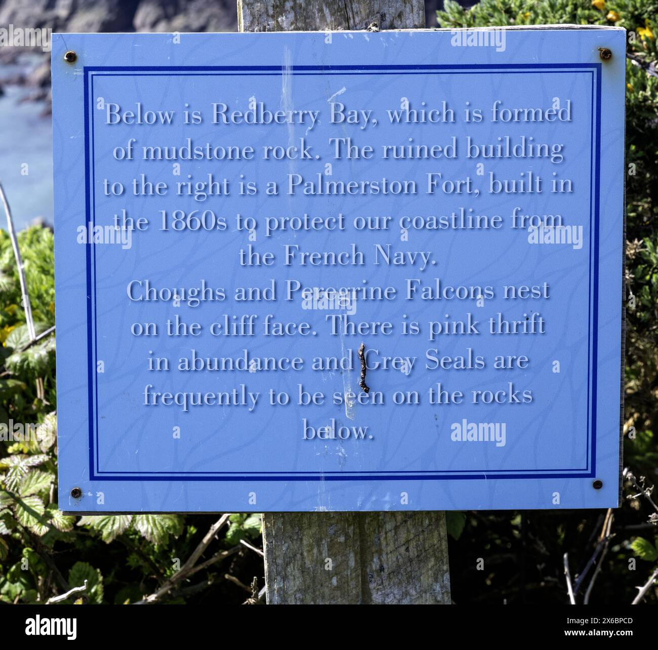 Tourist information board at Red Berry Bay, Caldey Island, Tenby ...