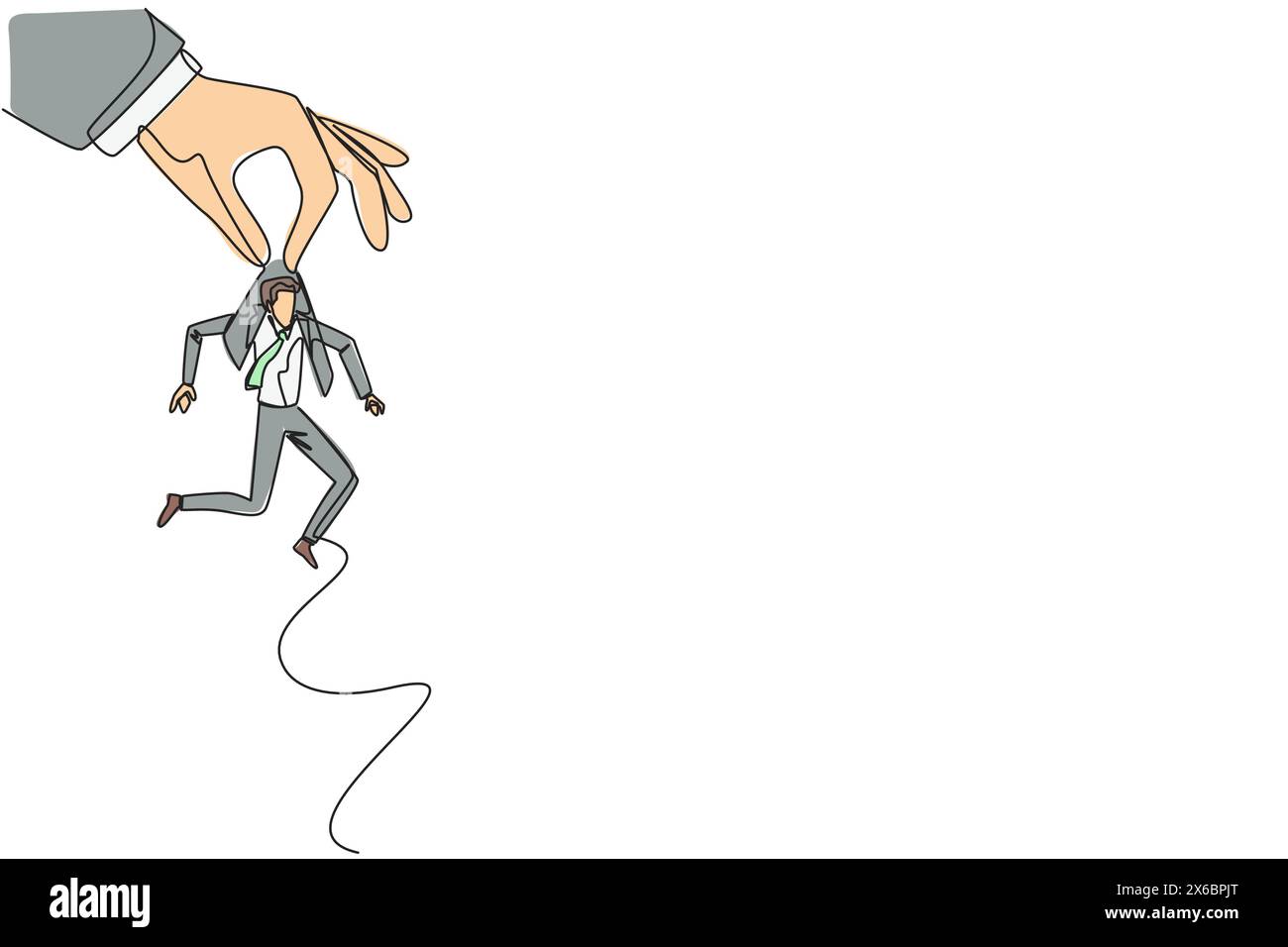 Single one line drawing big hand holding businessman. Workplace moving ...