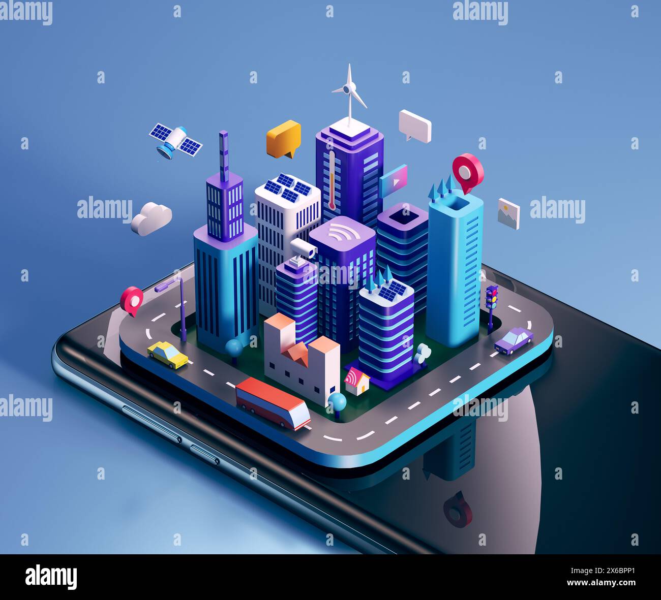 Isometric futuristic day city 3d illustration Stock Photo - Alamy