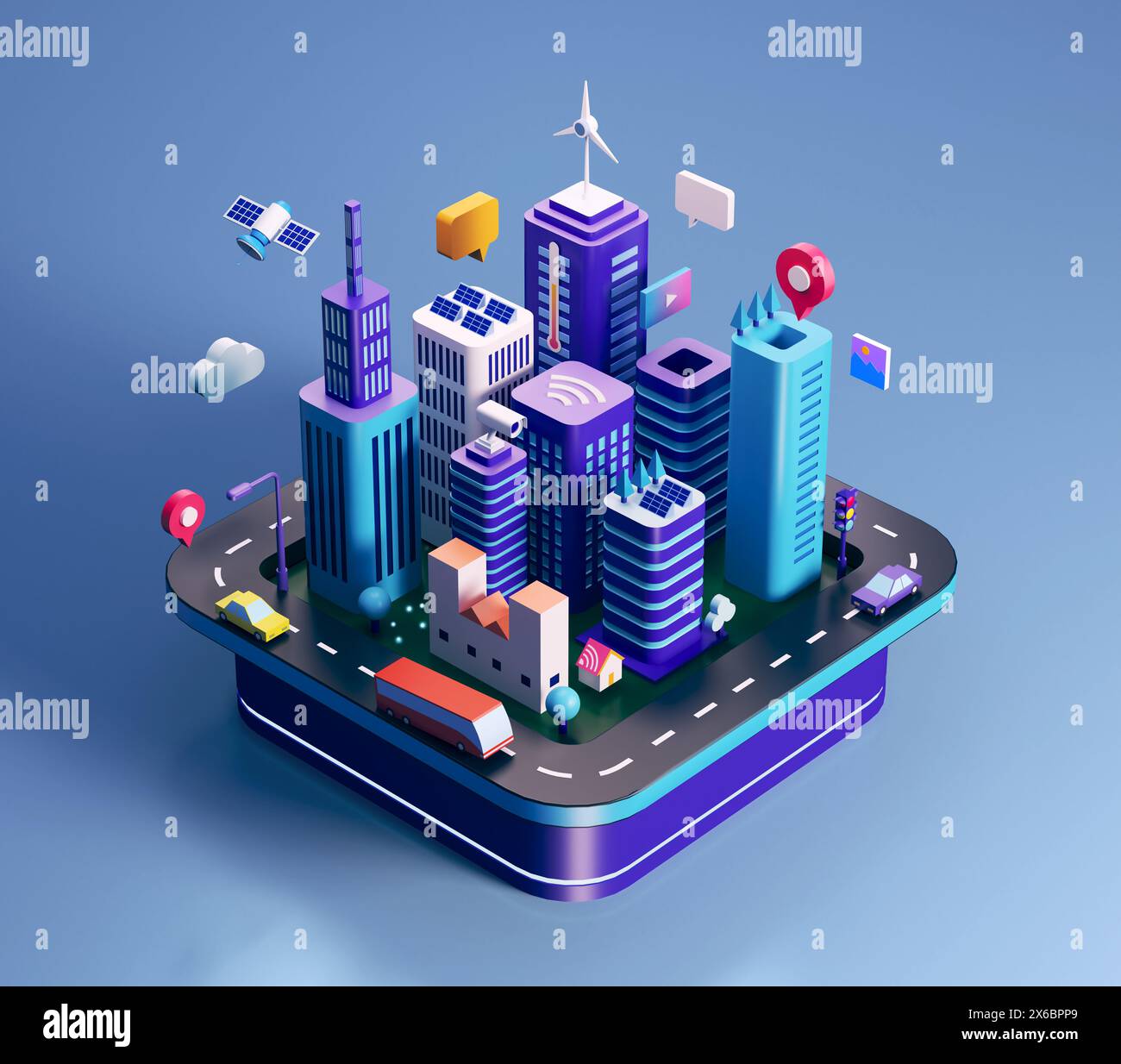 Isometric futuristic day city 3d illustration Stock Photo - Alamy