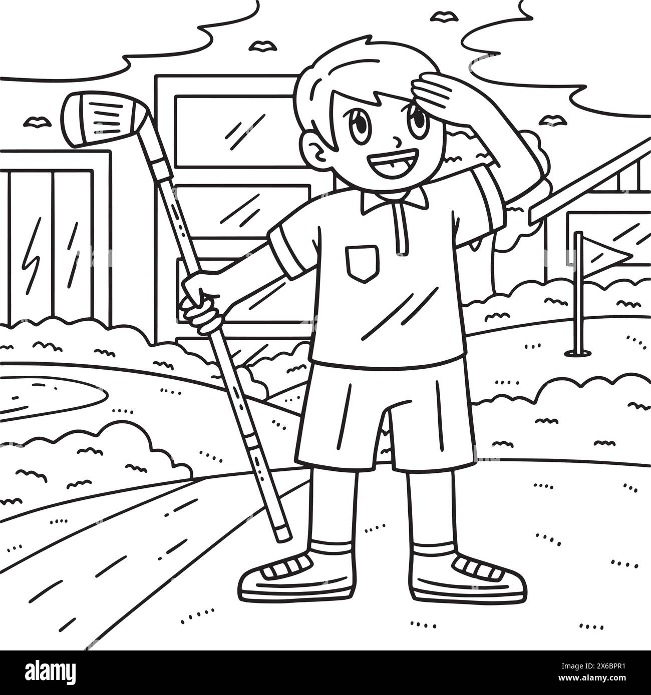Golf Golfer Searching for a Ball Coloring Page Stock Vector Image & Art ...