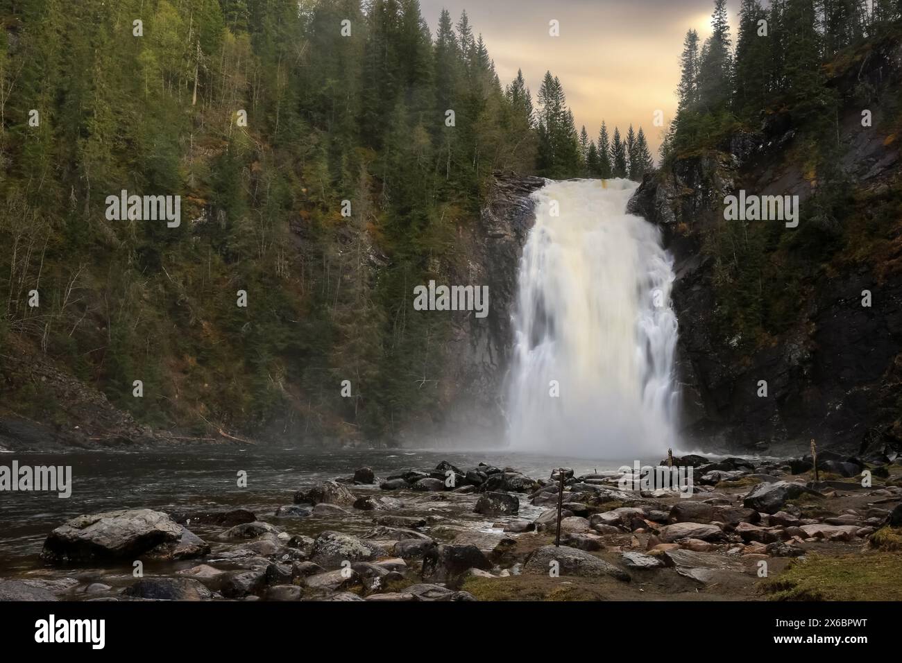 Waterfall Storfoss located at the river Homla, Malvik municipality ...