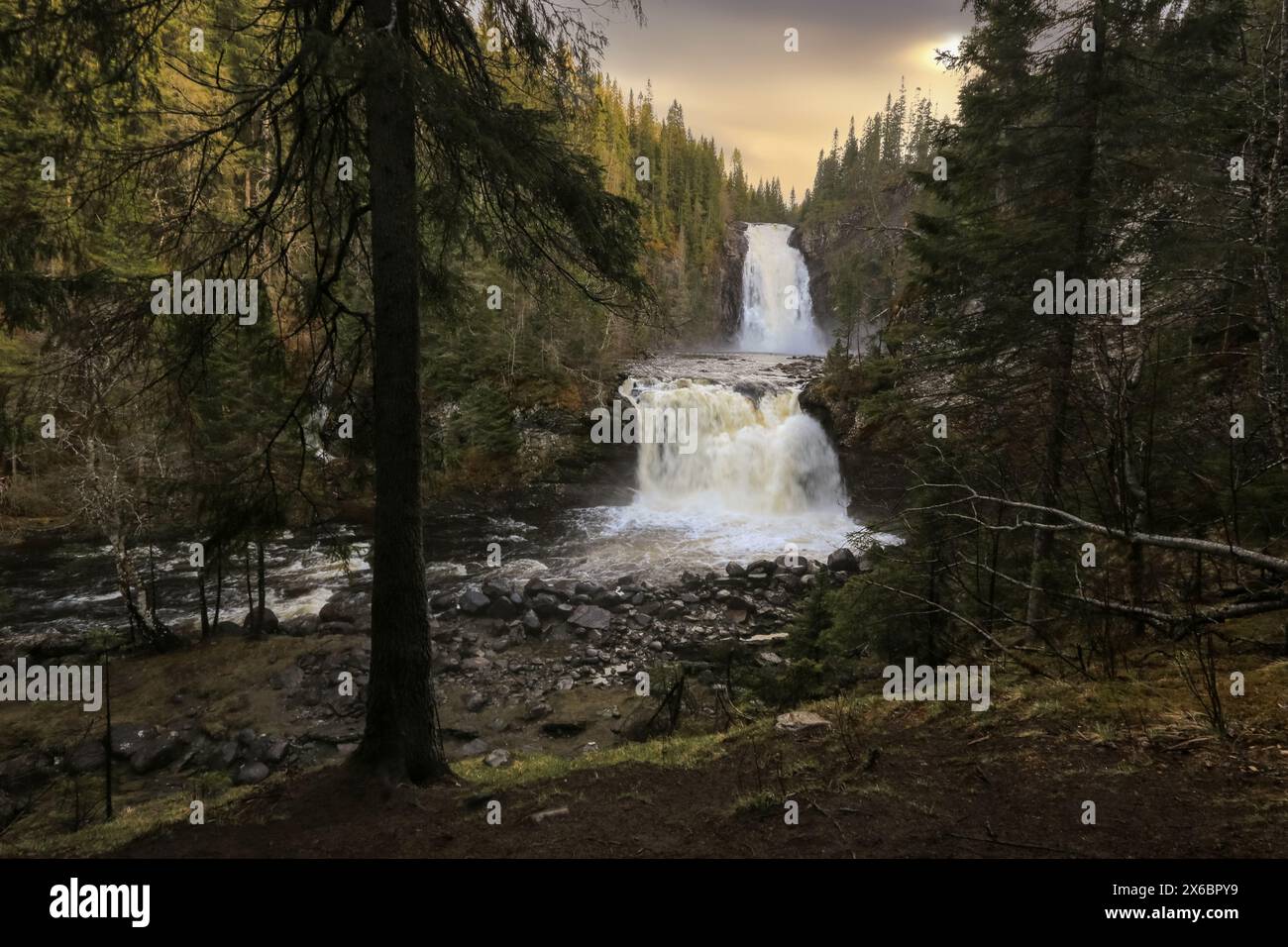 Waterfall Storfoss located at the river Homla, Malvik municipality ...