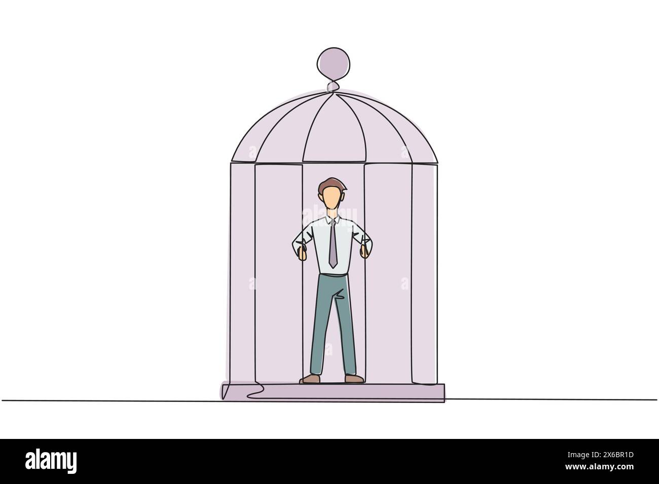 Single continuous line drawing businessman trapped in cage standing ...