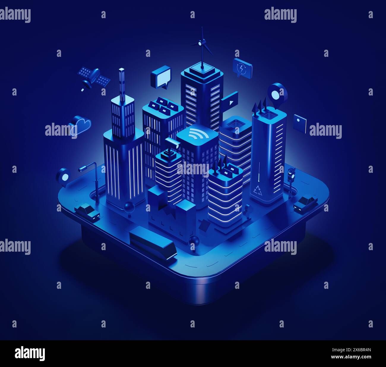 Isometric futuristic night city 3d illustration Stock Photo - Alamy