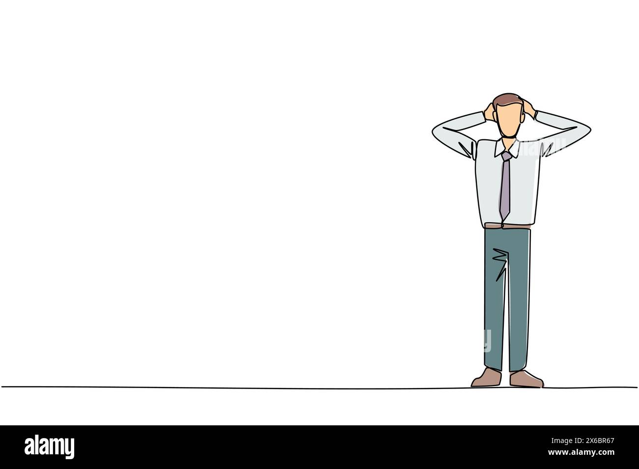 Single continuous line drawing businessman standing straight holding ...