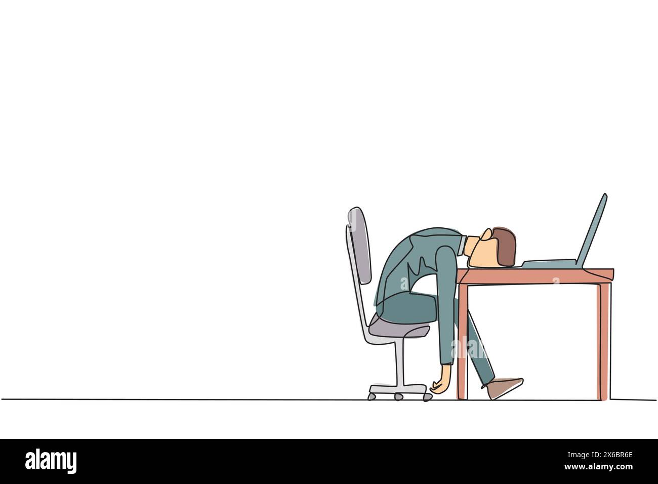 Continuous one line drawing businessman fell asleep in front of a ...