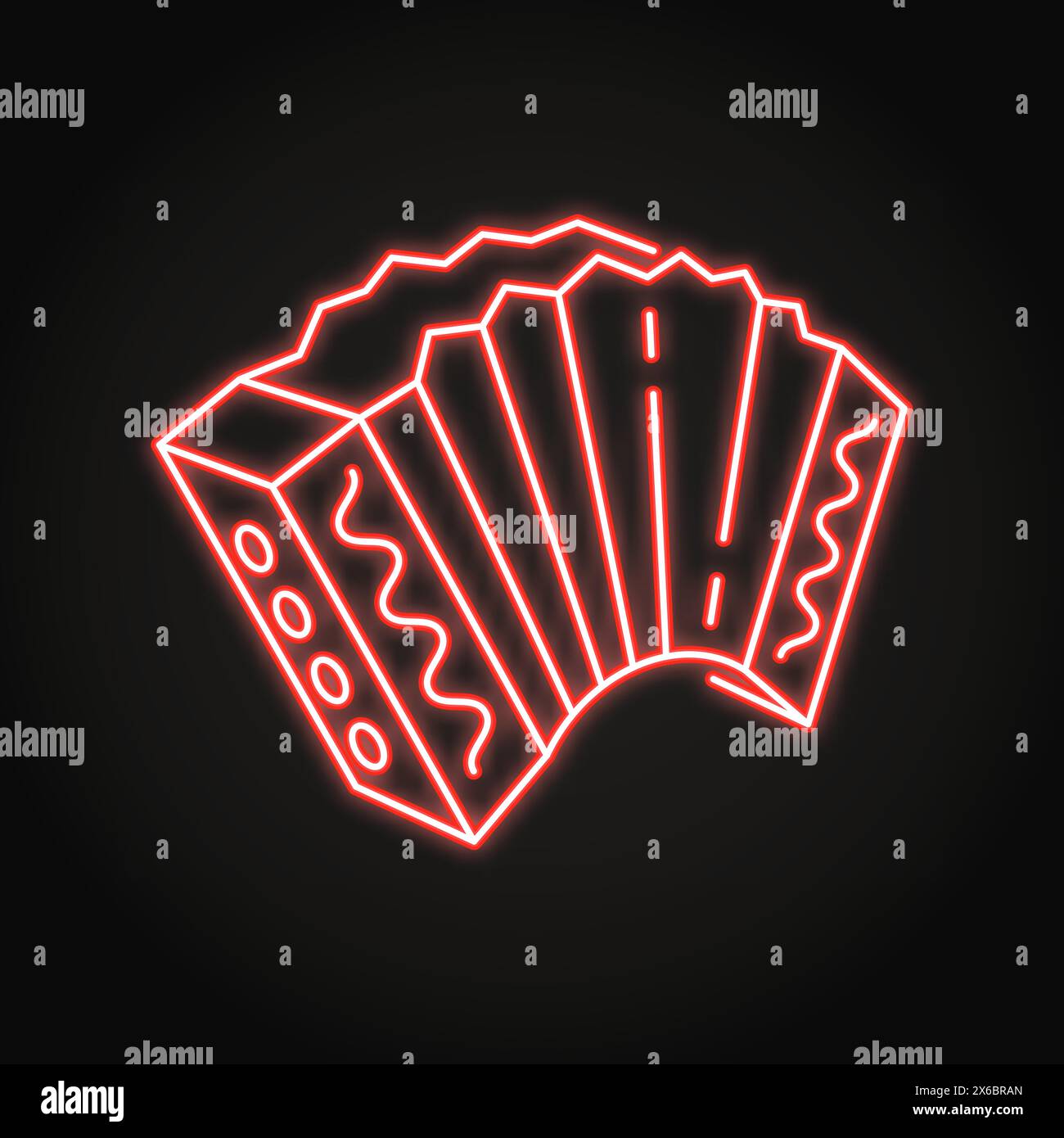 Accordion folk music instrument neon icon. Traditional Russian bayan or ...