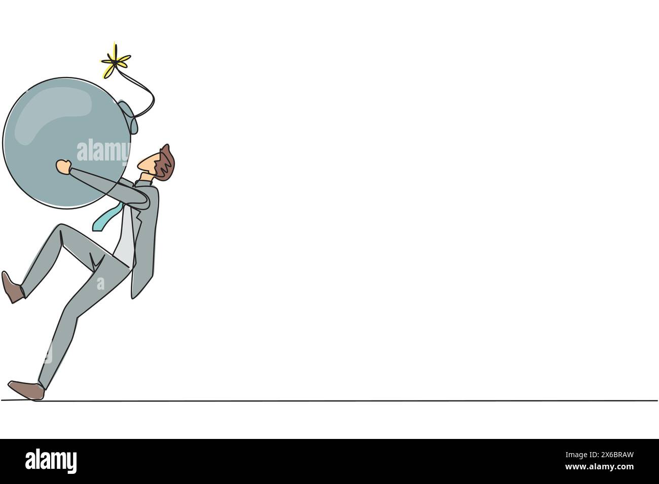 Single continuous line drawing young businessman carrying a bomb with a ...