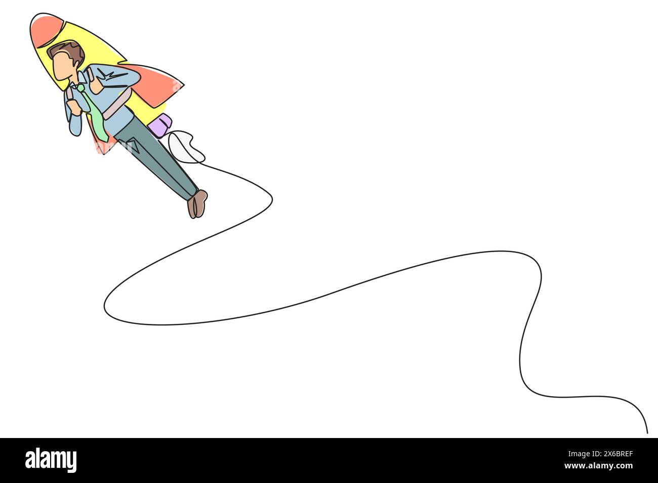 Single one line drawing young businessman flying with rocket. Desire to ...