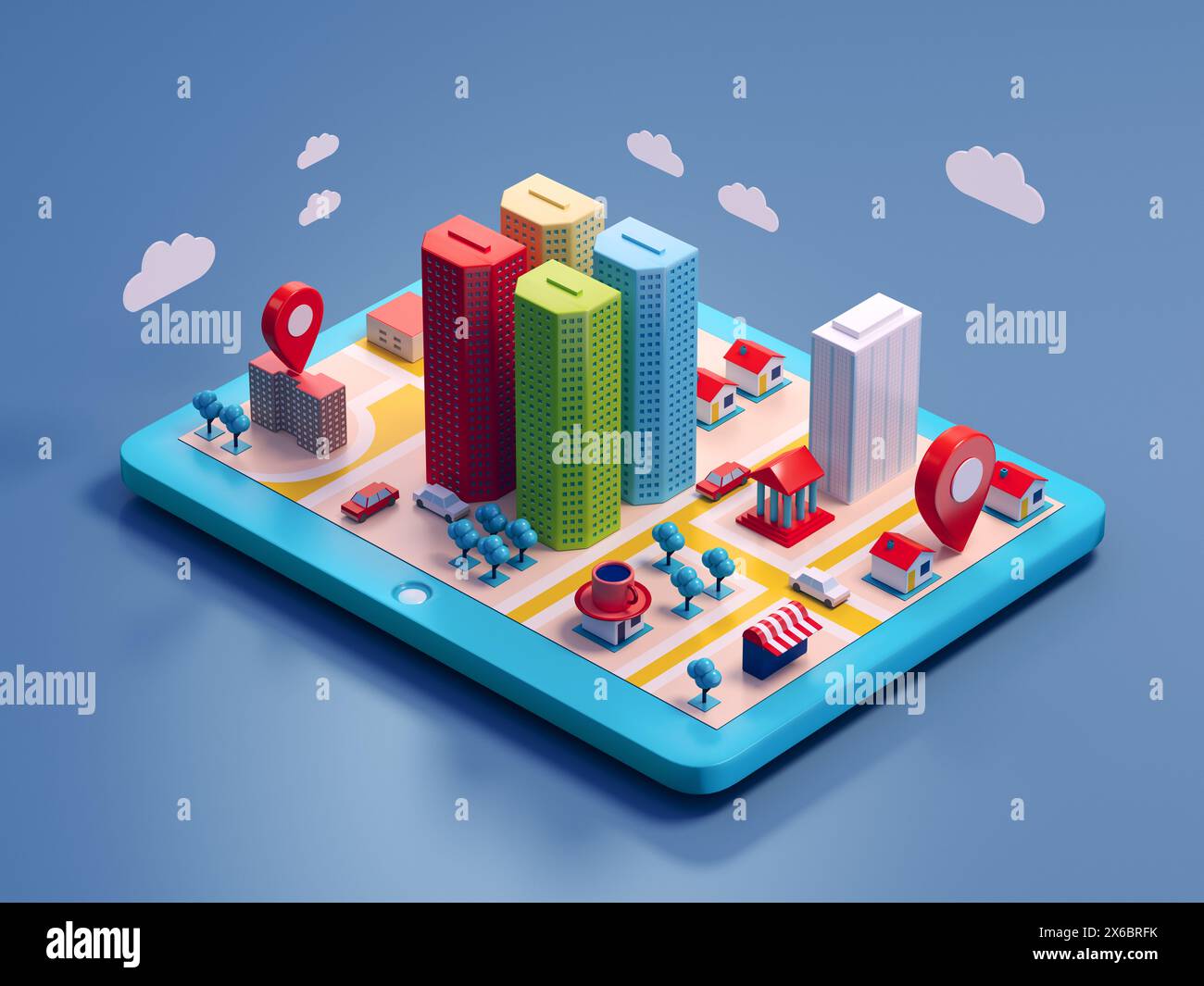 Isometric chrome city 3d illustration Stock Photo - Alamy