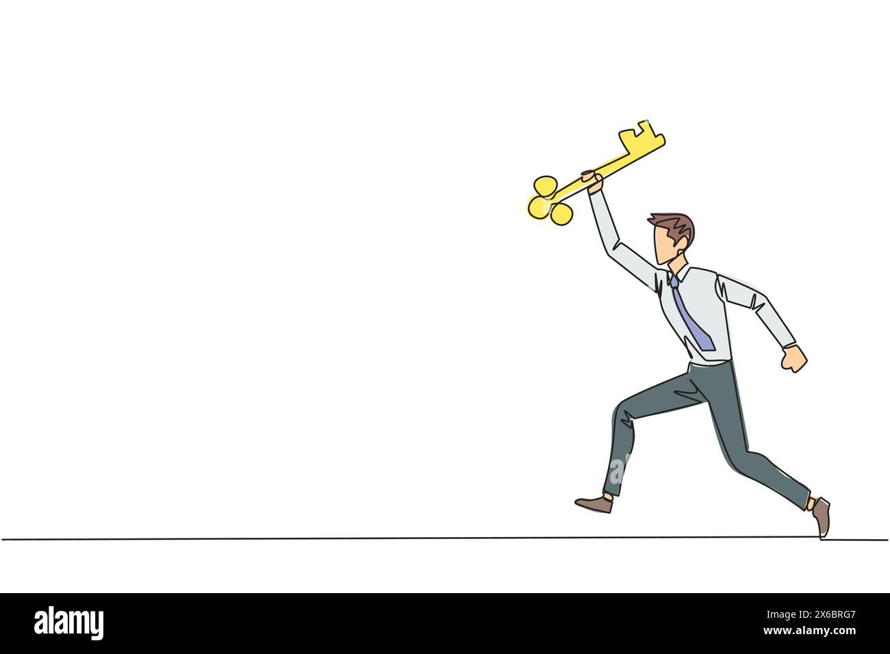 Continuous one line drawing businessman running holding key. Doing ...
