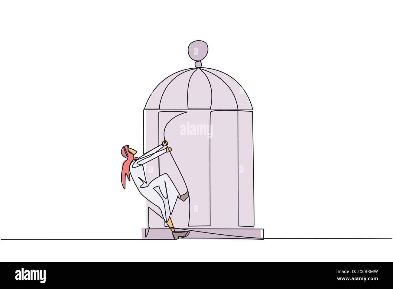 Single continuous line drawing Arabian businessman pull iron bars until ... Single continuous line drawing Arabian businessman pull iron bars until ...