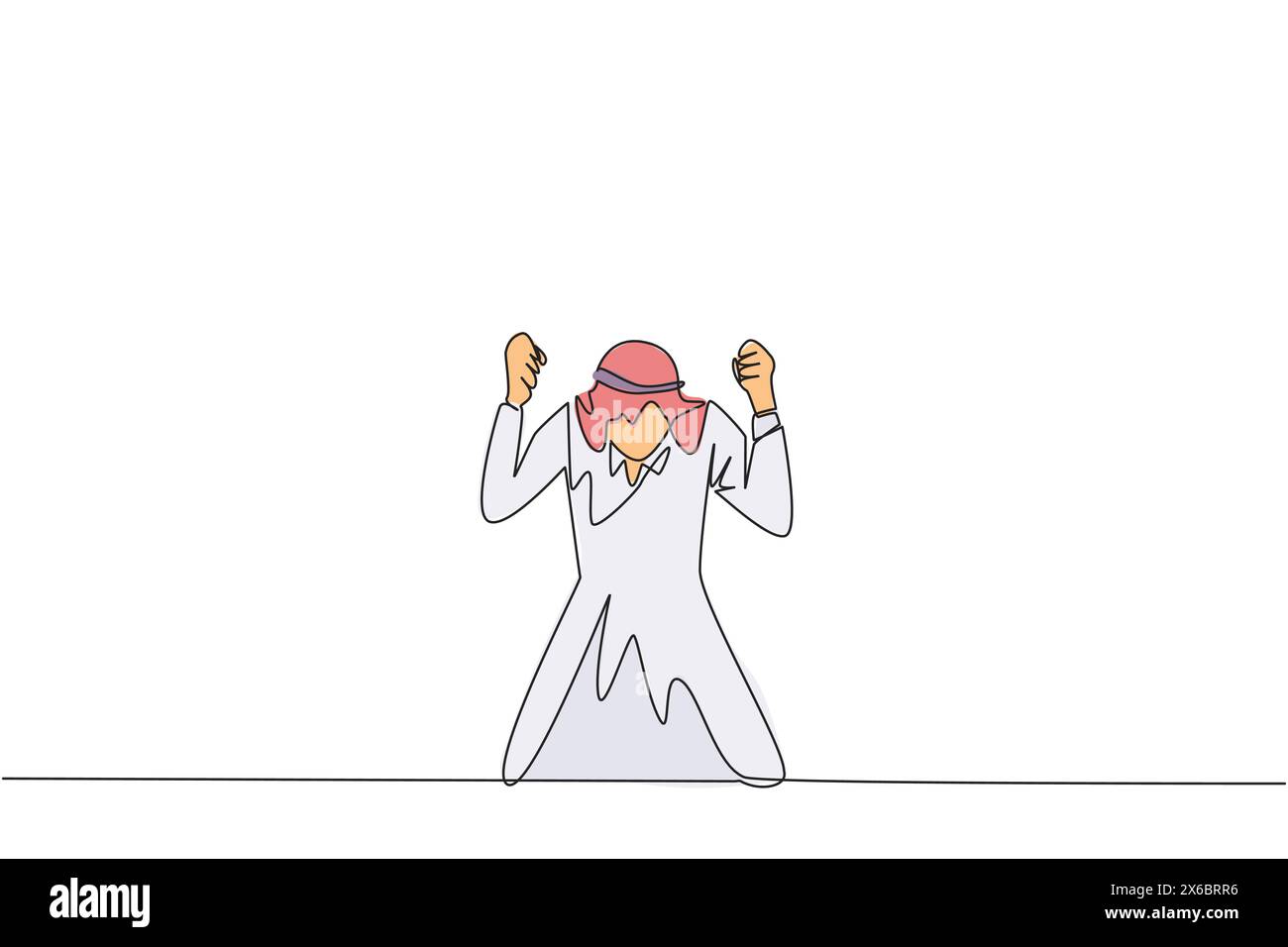 Single continuous line drawing Arab businessman kneeling like praying ...