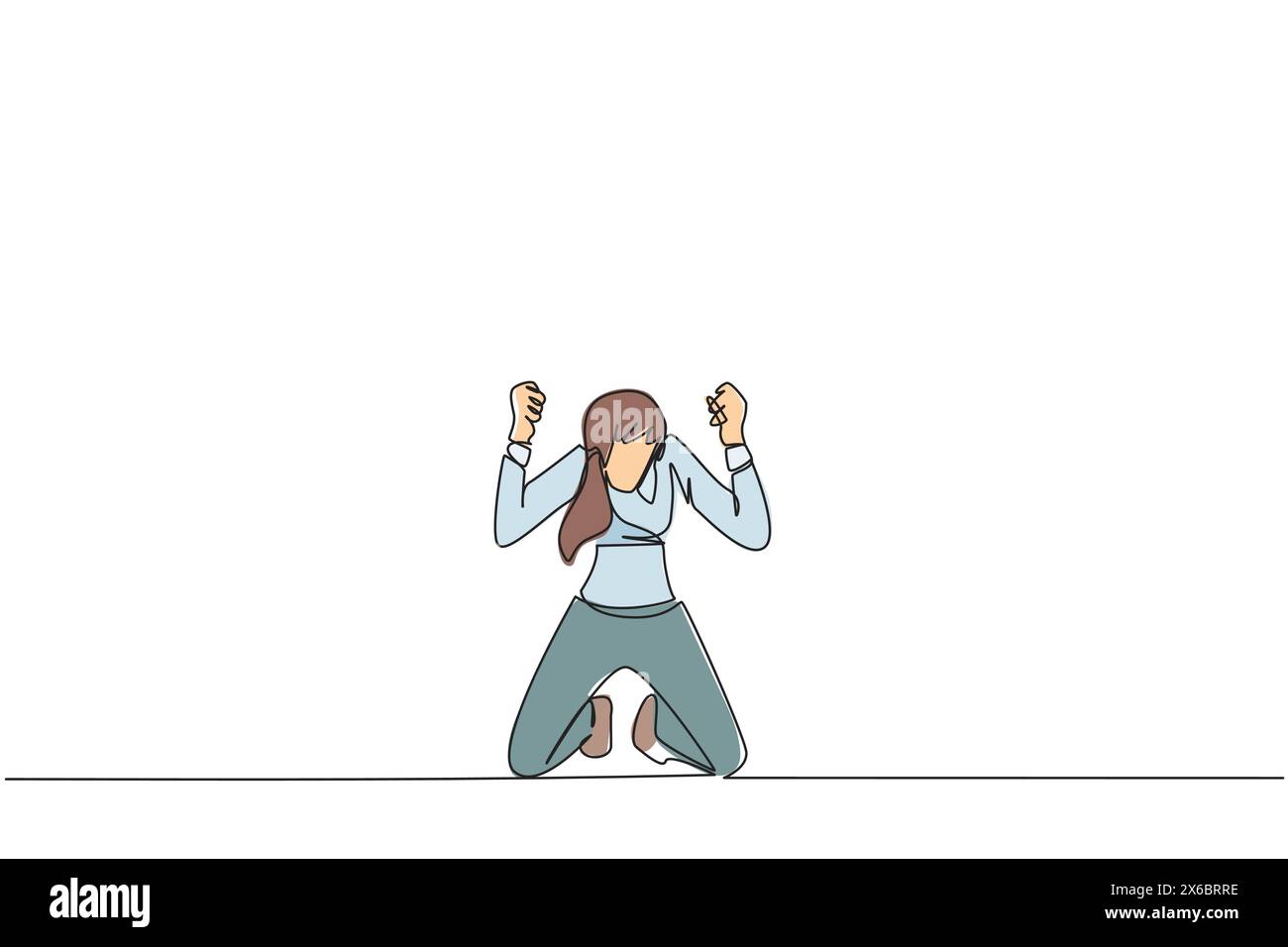 Single one line drawing businesswoman kneeling like praying. Lost hope ...