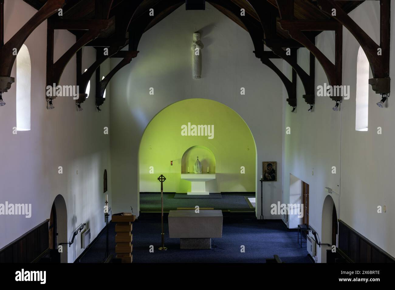 The Abbey Church, Caldey Island, Tenby, Pembrokeshire, Wales, UK - view ...