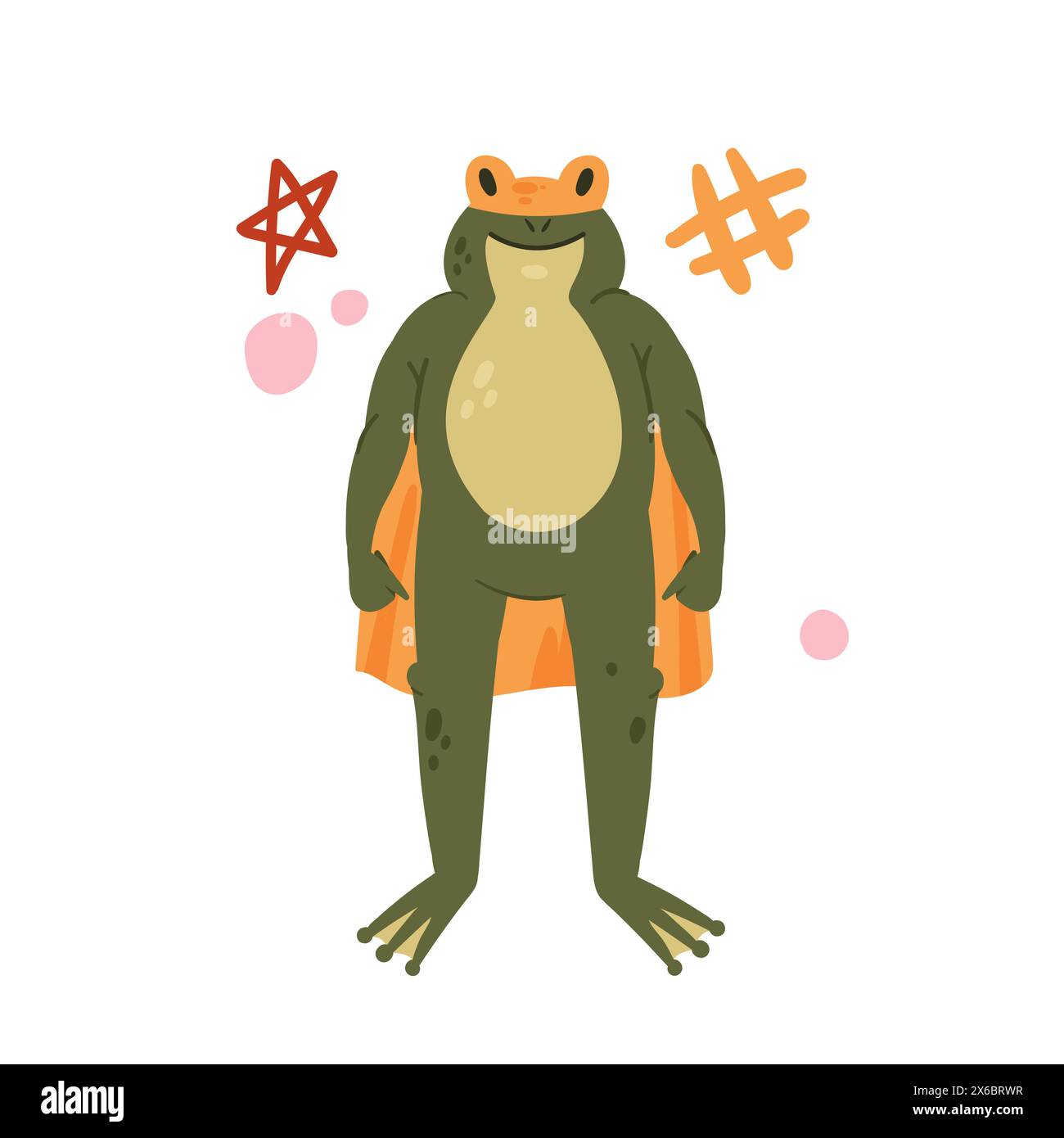 Cute green frog superhero, brave animal character in hero costume and ...