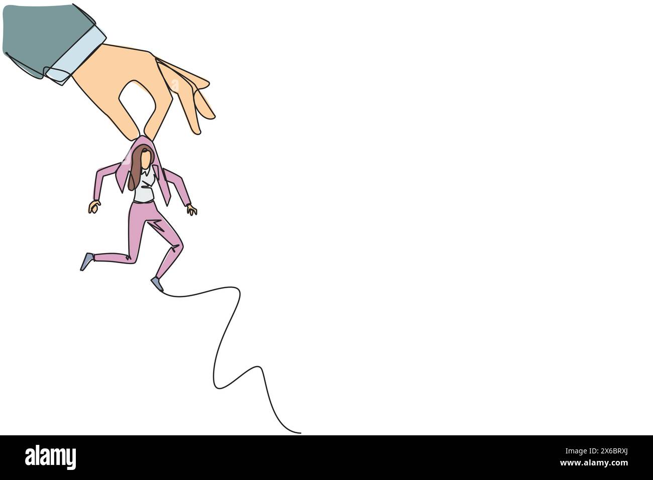 Single one line drawing big hand holding businesswoman. Workplace ...