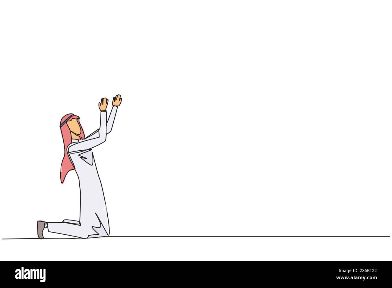 Single one line drawing Arabian businessman kneeling raising hands to ...
