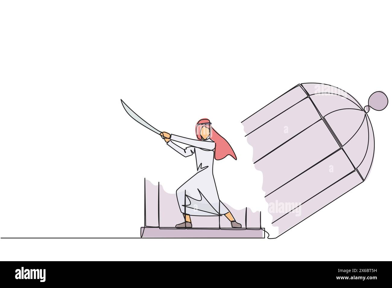 Single continuous line drawing Arab businessman trapped in cage holds ...