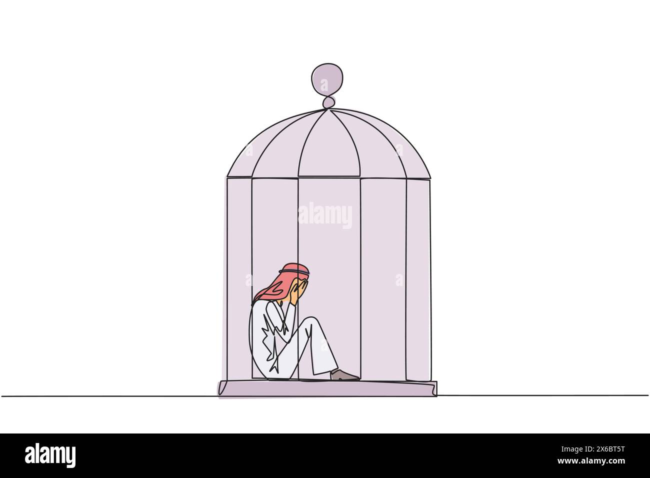 Single continuous line drawing Arab businessman trapped in the cage ...