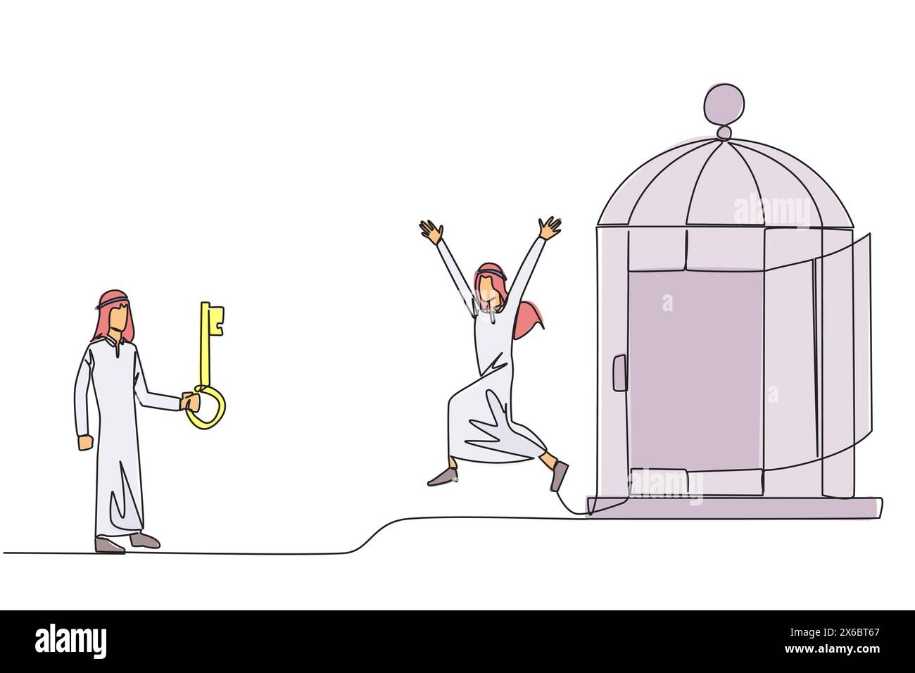 Single continuous line drawing Arab businessman who was free by ...