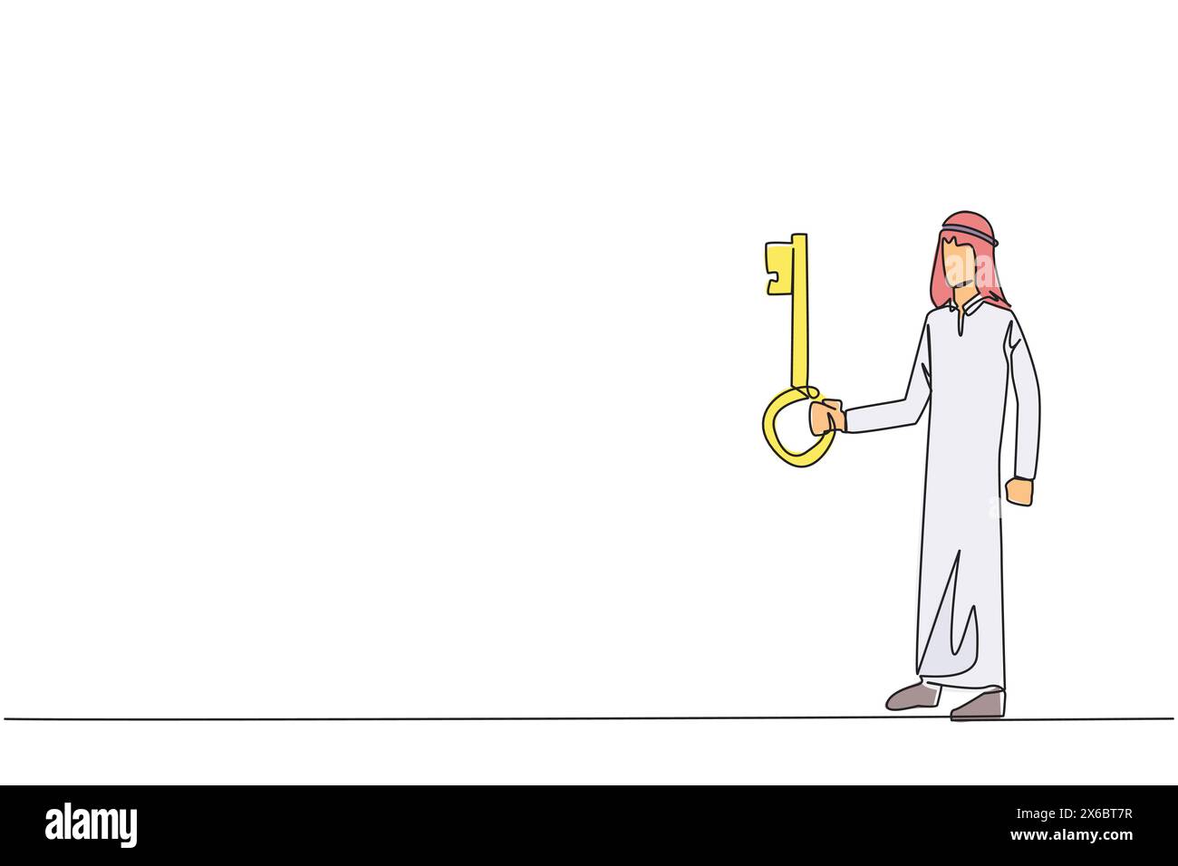 Continuous one line drawing Arabian businessman holding key. Important ...