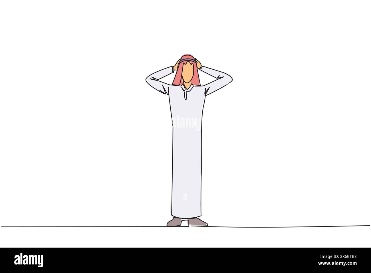 Continuous one line drawing Arab businessman standing straight holding ...