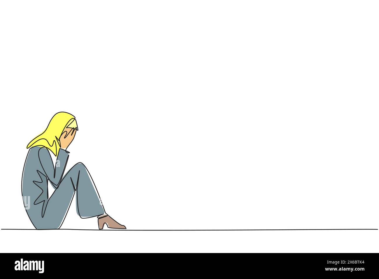 Single continuous line drawing Arabian businesswoman sitting while ...