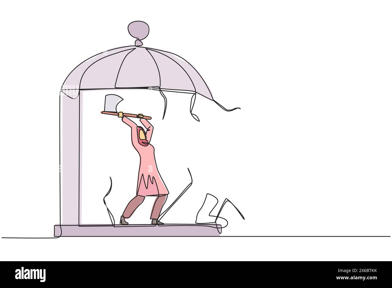 Single continuous line drawing Arabian businesswoman trapped in cage ...