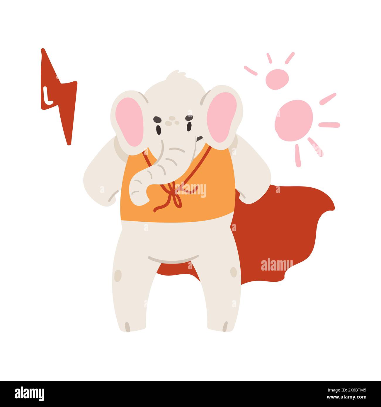 Cute elephant in red superhero cape standing in brave strong pose ...