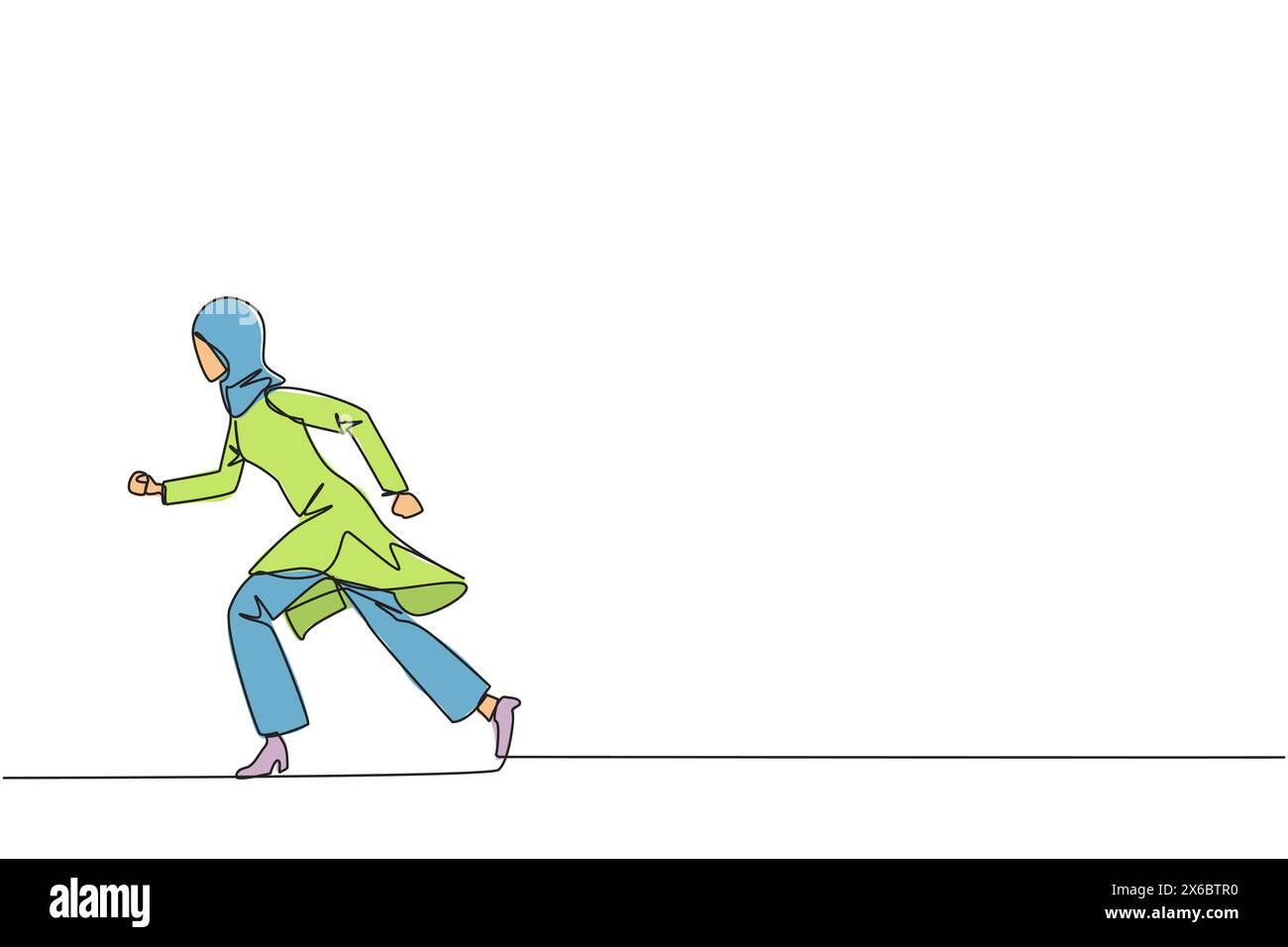 Single continuous line drawing young Arabian businesswoman doing light ...