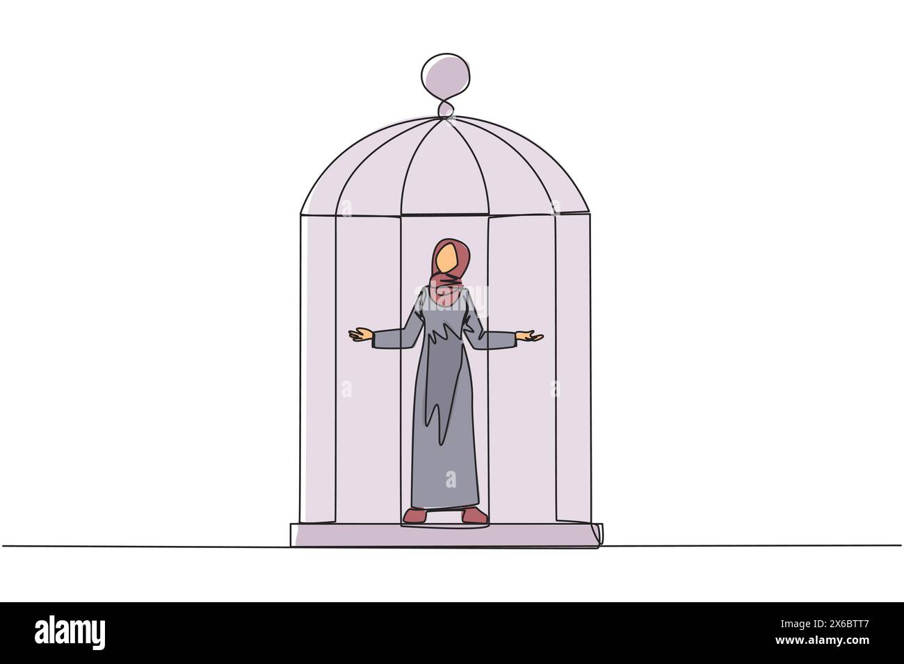 Single continuous line drawing Arab businesswoman trapped in cage ...