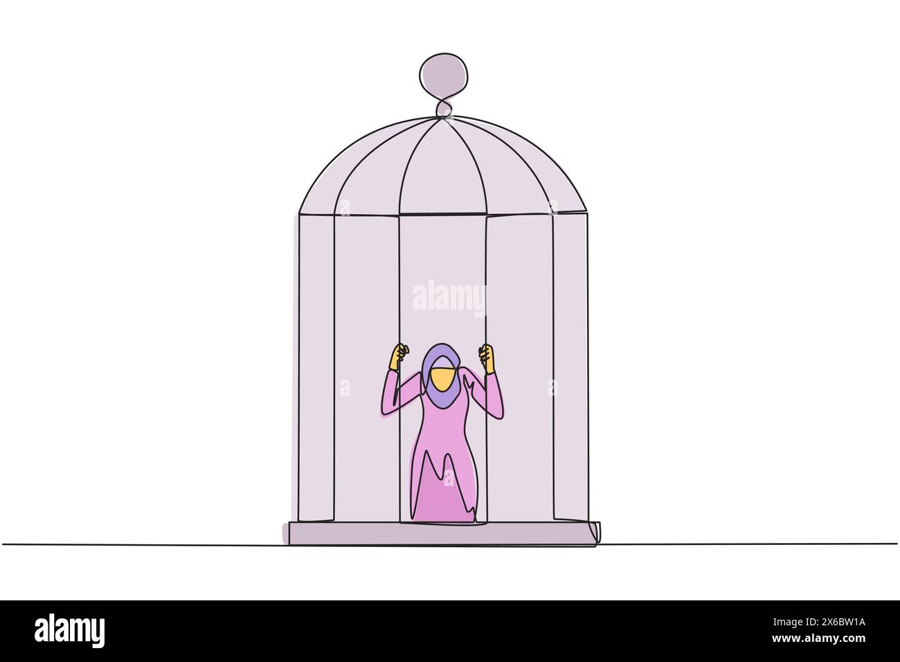 Single continuous line drawing Arab businesswoman trapped in cage ...