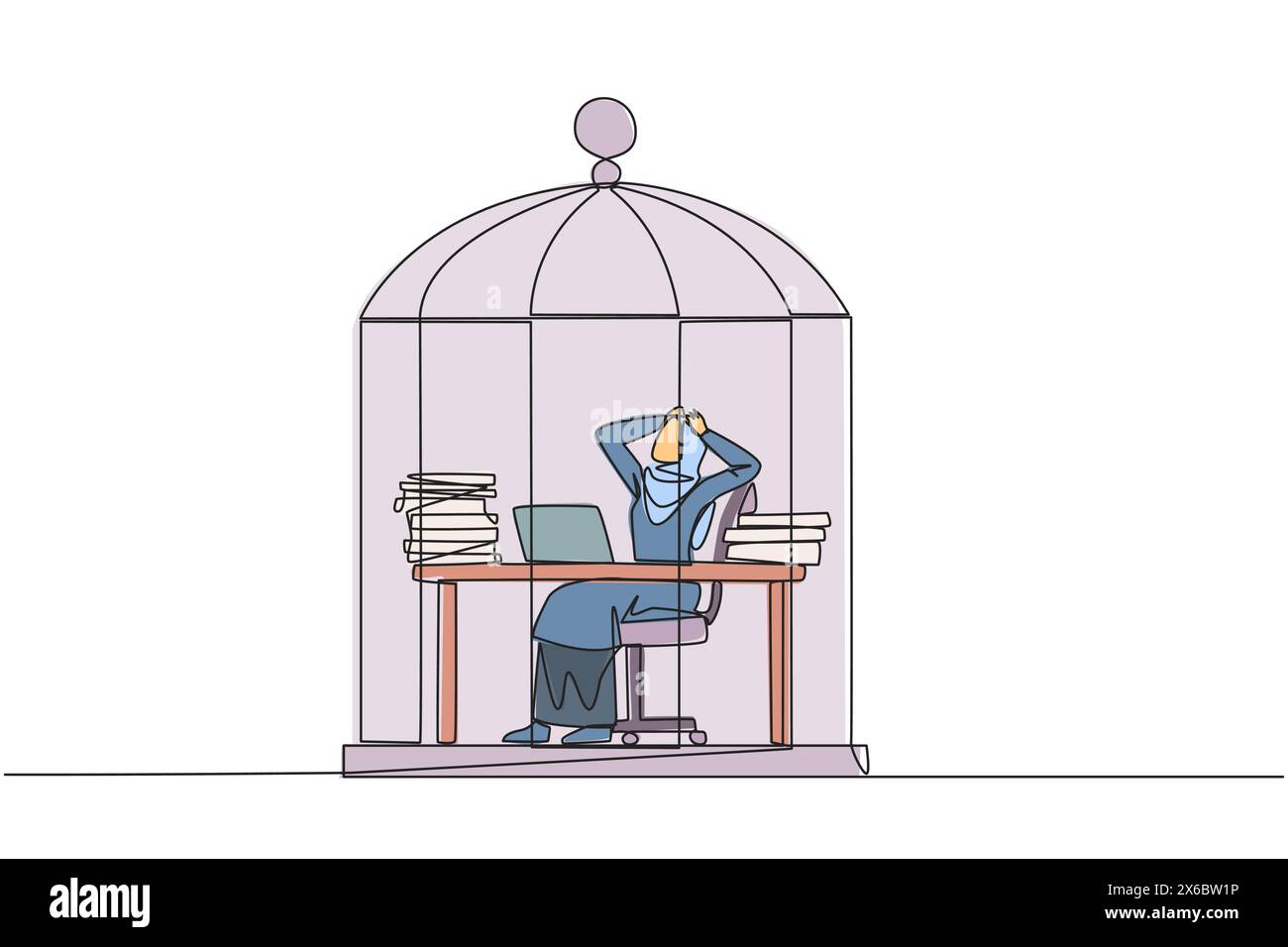 Single continuous line drawing Arab businesswoman trapped in cage ...