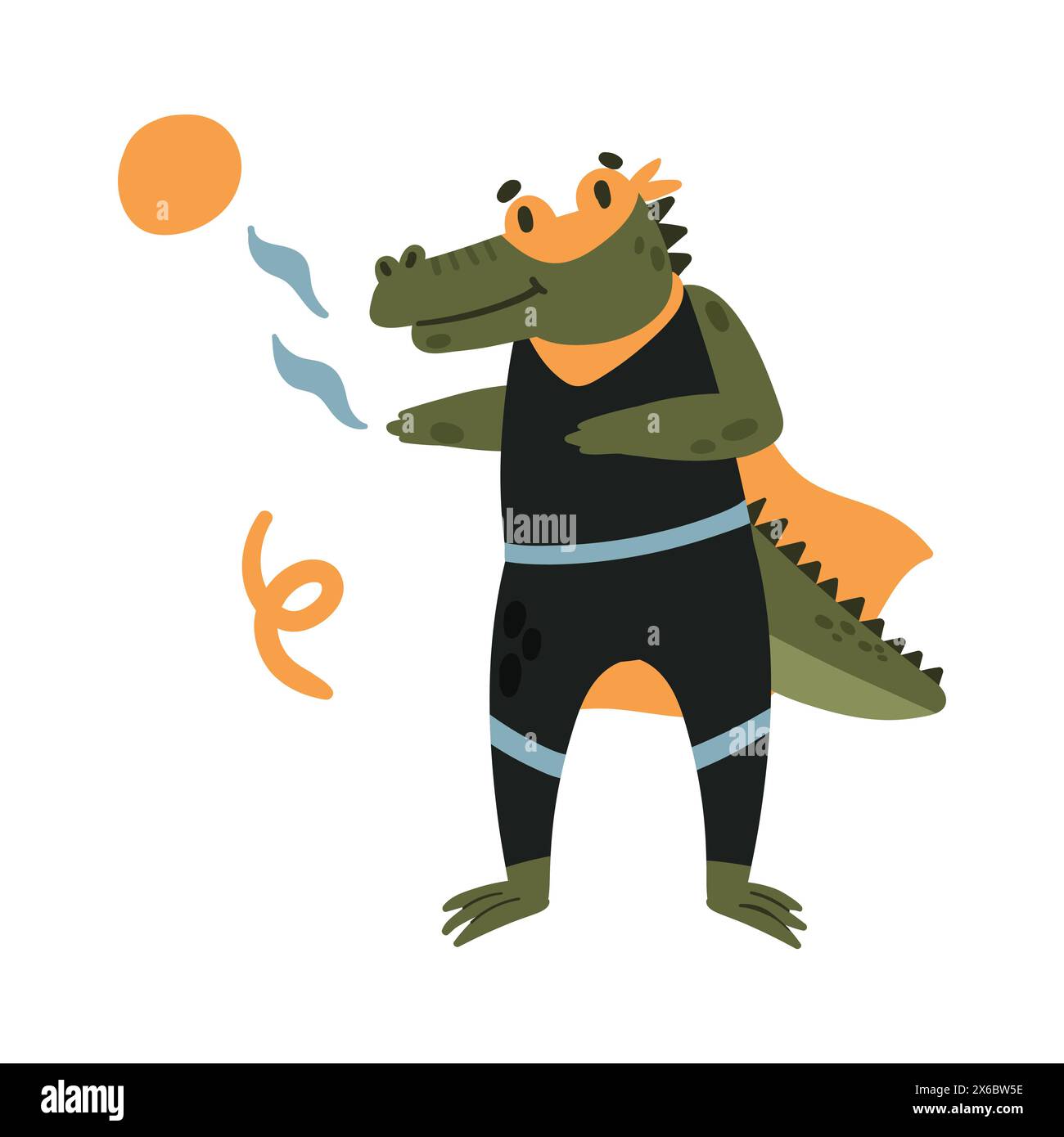 Cute green crocodile in superhero costume, cheerful animal hero in cape ...