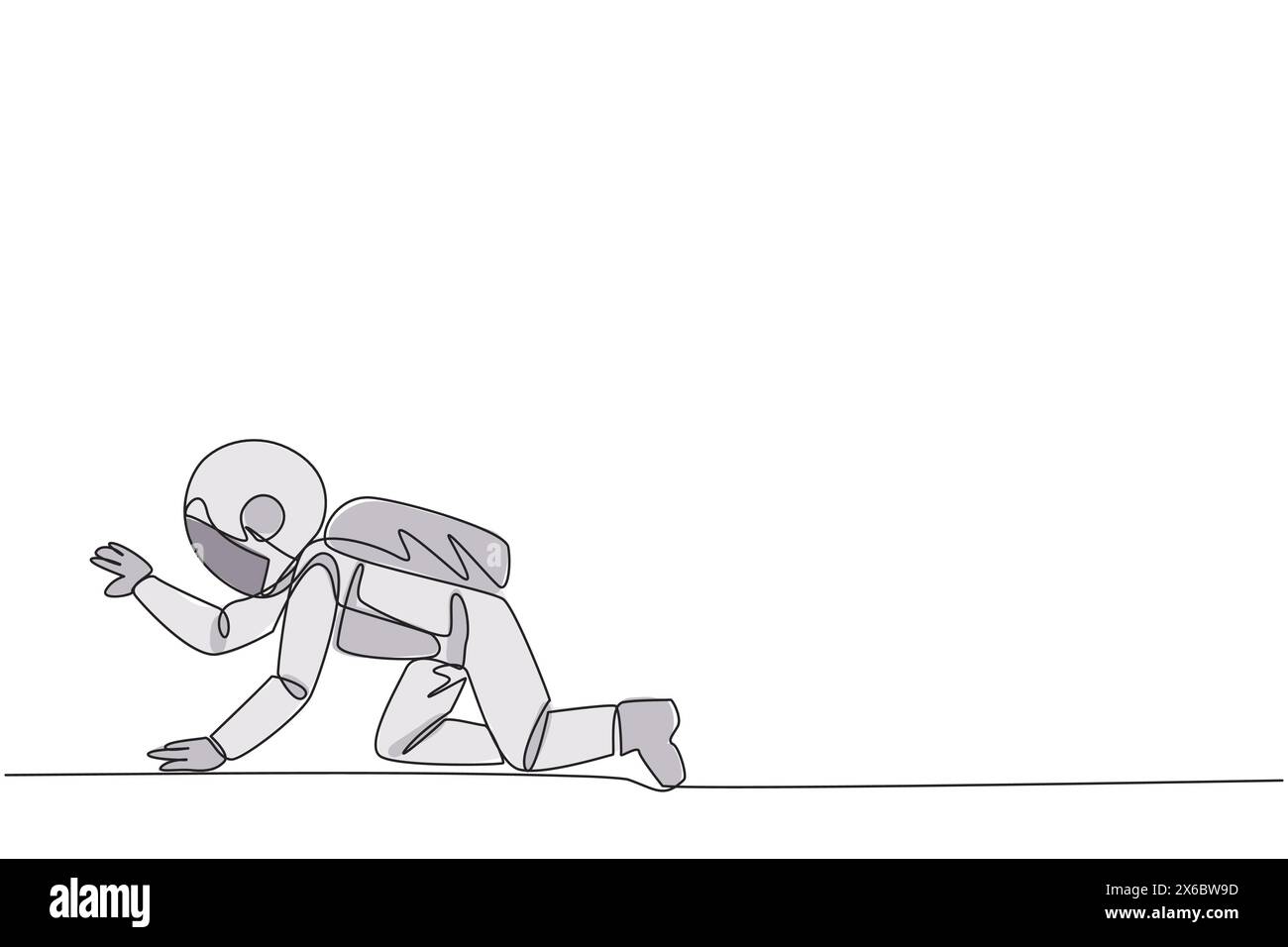 Single continuous line drawing young tired astronaut. Trying to get up ...