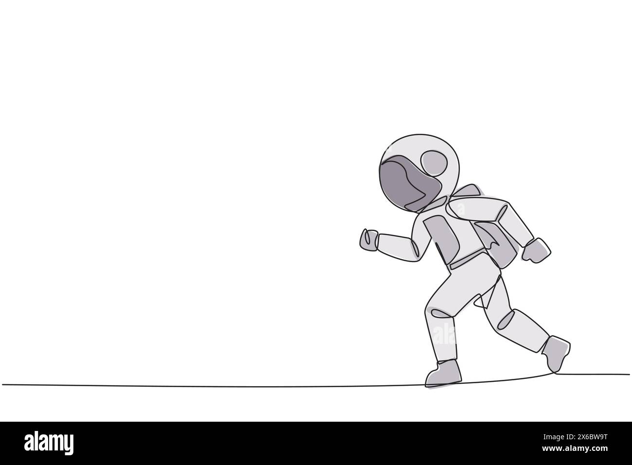Continuous one line drawing young astronaut doing light exercise ...