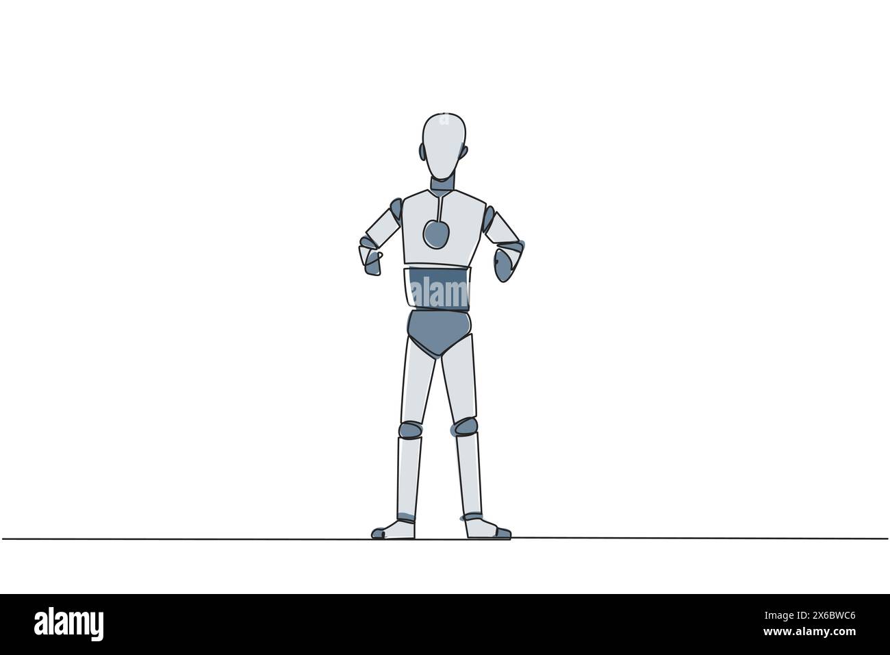 Single continuous line drawing smart robot standing straight. Survive ...