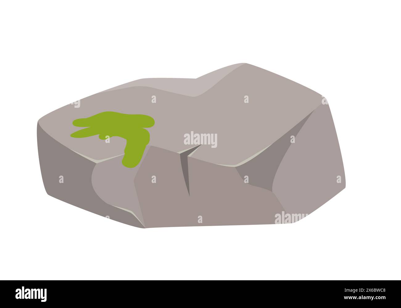 Rock boulder with smooth stone texture and growing green moss vector ...