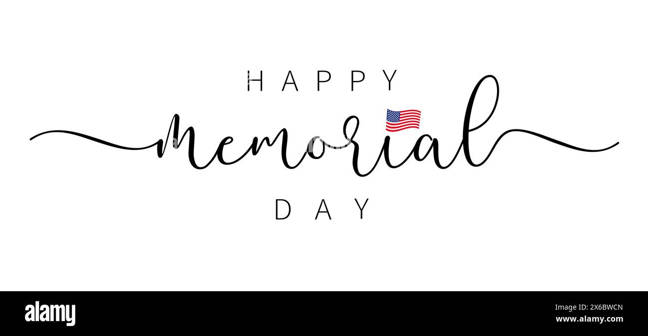 Happy Memorial Day calligraphy and waving flag. Handwritten text ...